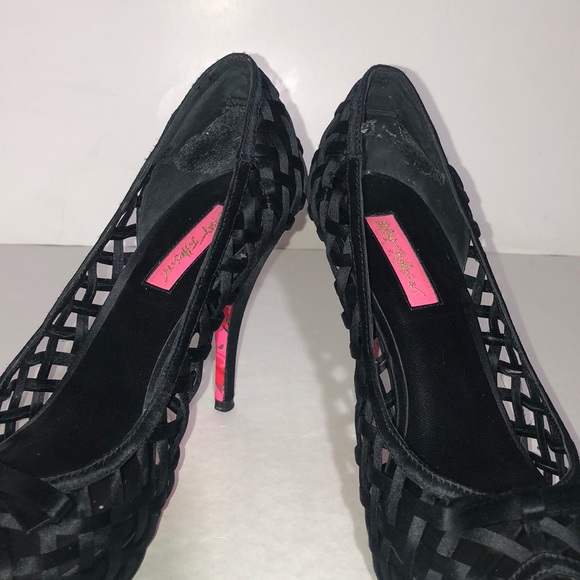 Betsey Johnson | Shoes | Betsey Johnson Jalia Black Satin Lattice Heels ...
